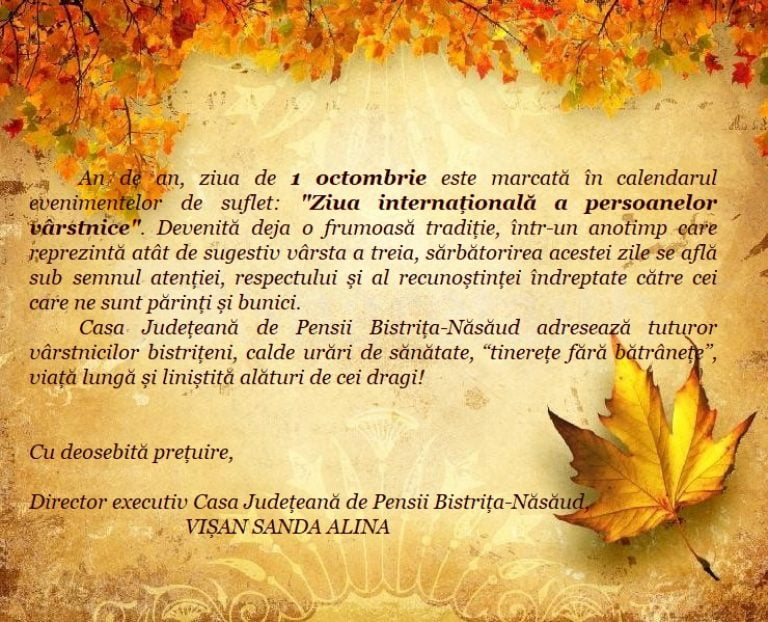 1 octombrie, Ziua internaţională a persoanelor vârstnice: „Viaţă lungă ...